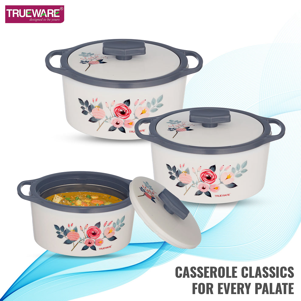 Floraa Casserole | Set Of 3 | 750, 1000 & 1500 Ml | Thermoware Cassero – Trueware India